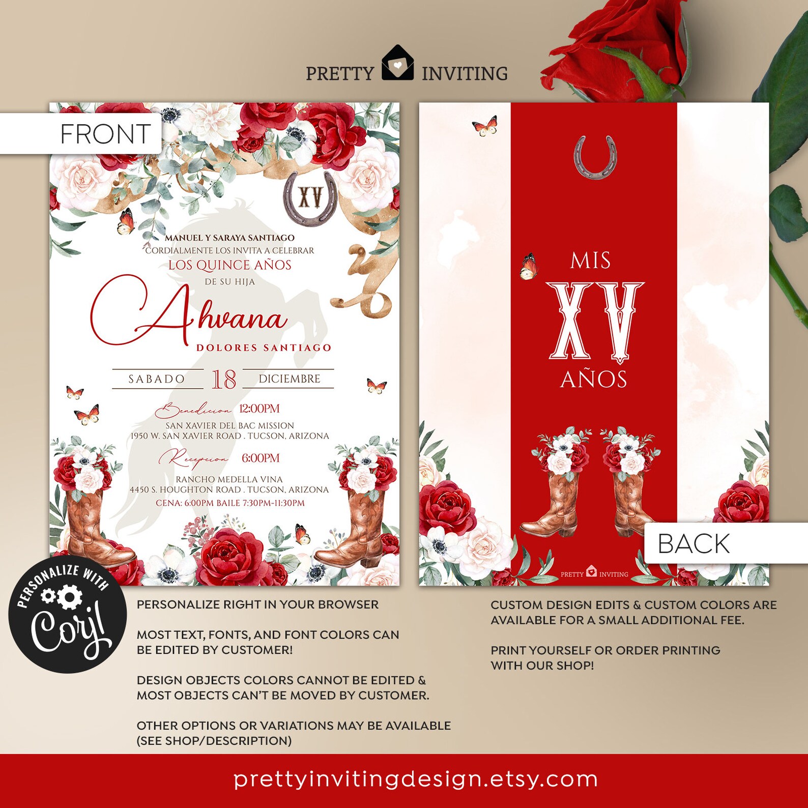 Red Charro Elegant Floral Quince, Floral Dance, Ranchero Charra, Red ...