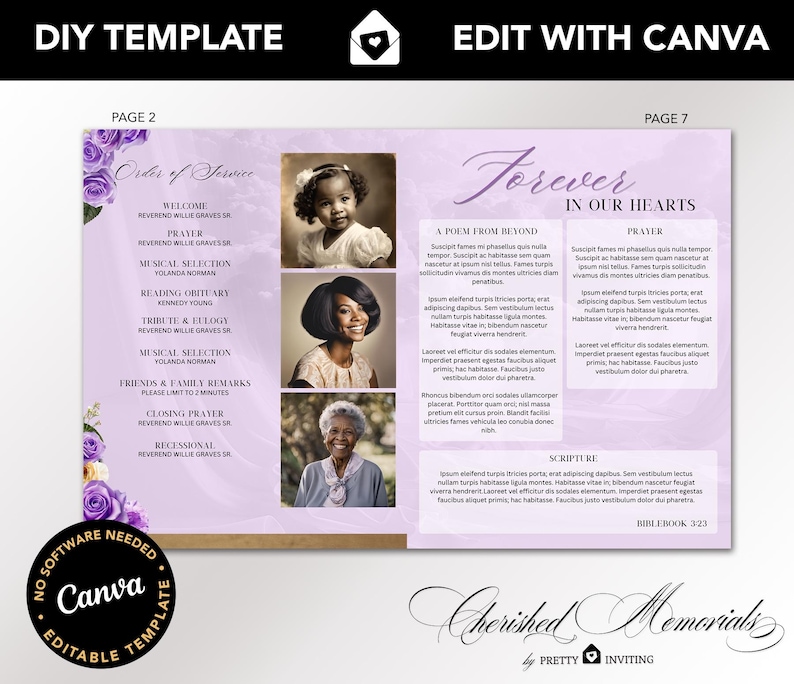 Booklet Funeral Memorial Program, Tabloid Size, Celebration of Life ...