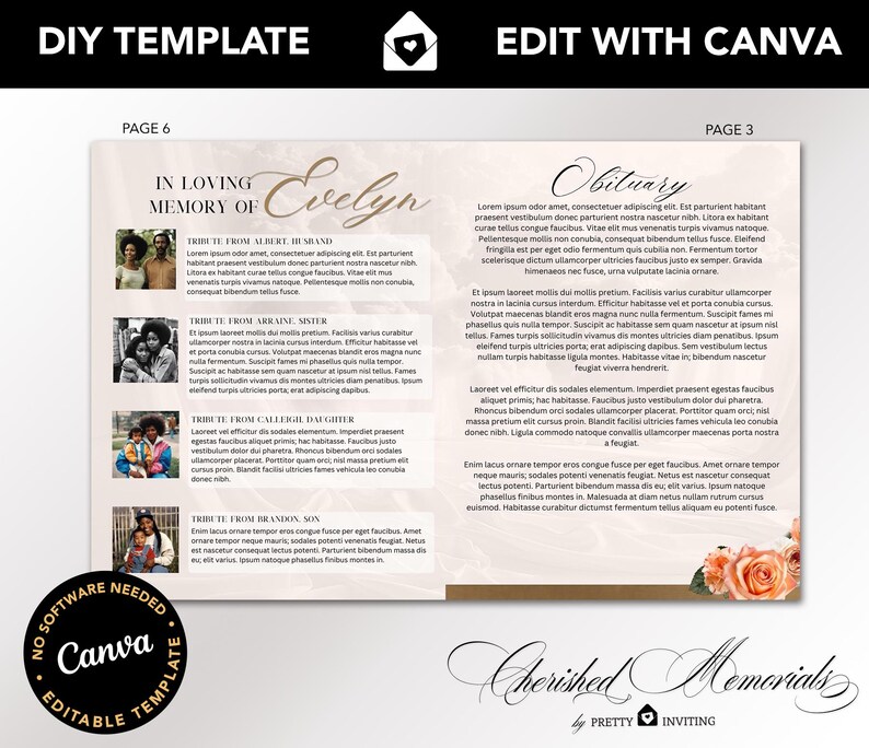 Booklet Funeral Memorial Program, 8.5" X 11", Celebration of Life ...