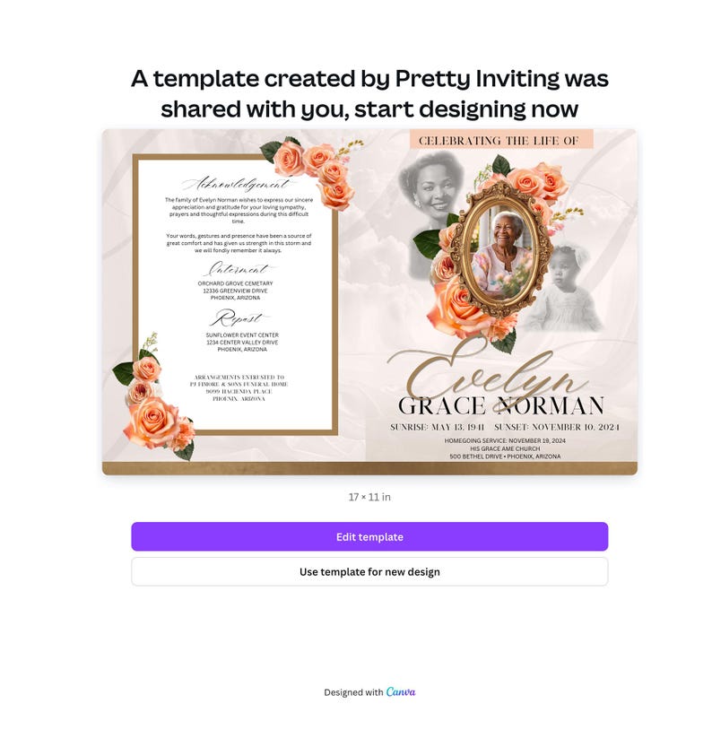 Booklet Funeral Memorial Program, 8.5" X 11", Celebration of Life ...