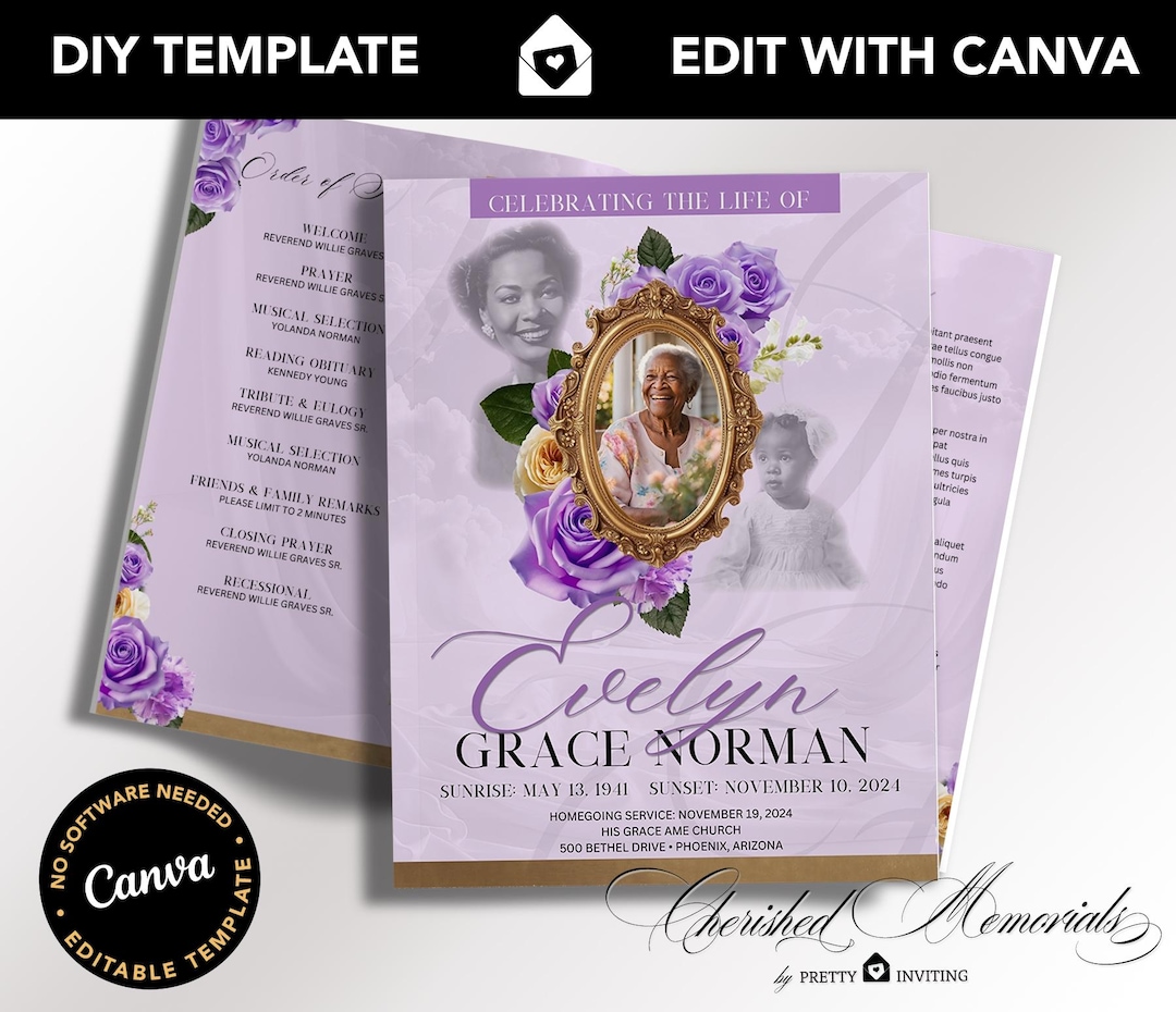 Booklet Funeral Memorial Program, Tabloid Size, Celebration of Life ...