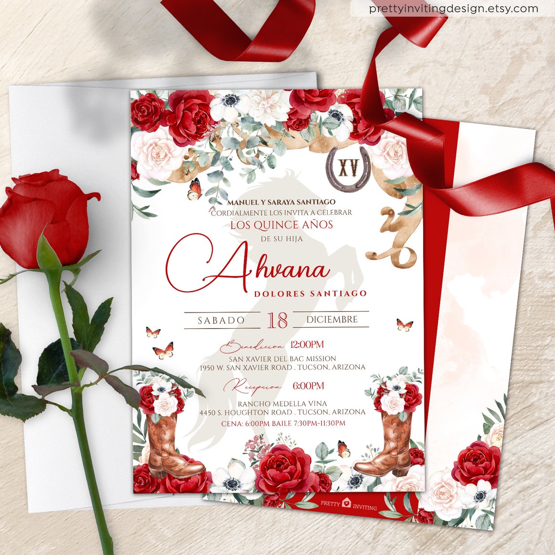 Red Charro Elegant Floral Quince, Floral Dance, Ranchero Charra, Red ...