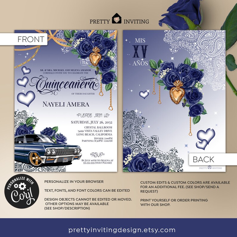 Lowrider Chicana Quinceanera, Navy Blue, Blue Rose Oldies, Mexicana ...
