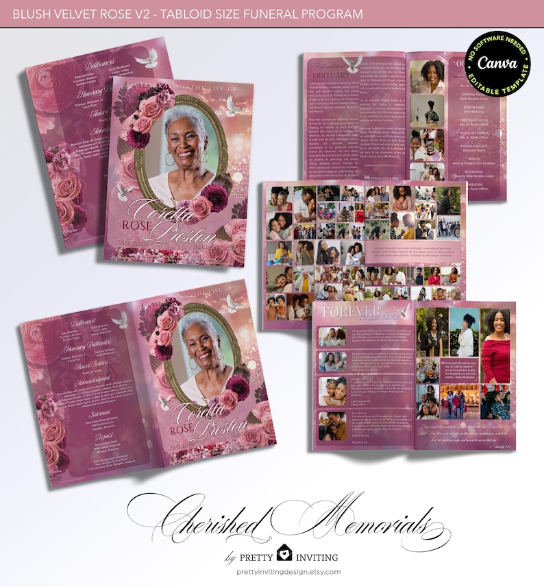 Feminine Funeral Program, Tabloid Size 8.5"x11", in Loving Memory ...