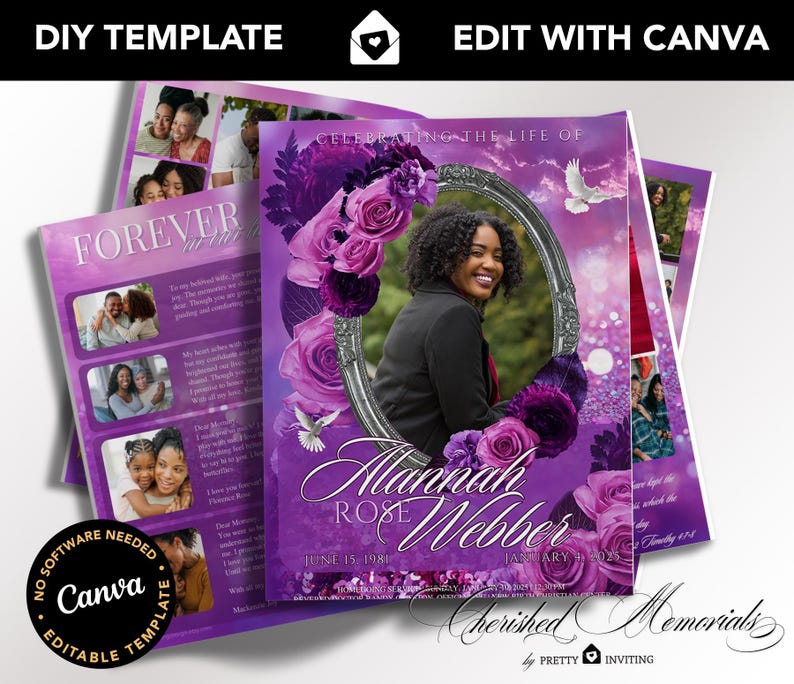 Feminine Funeral Program, Tabloid Size Folds to 8.5x11", in Loving ...