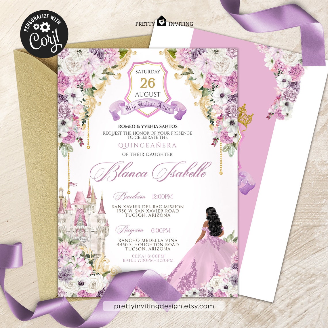 Princess Quinceanera Invitation, Lavender Lilac & Pink Castle ...