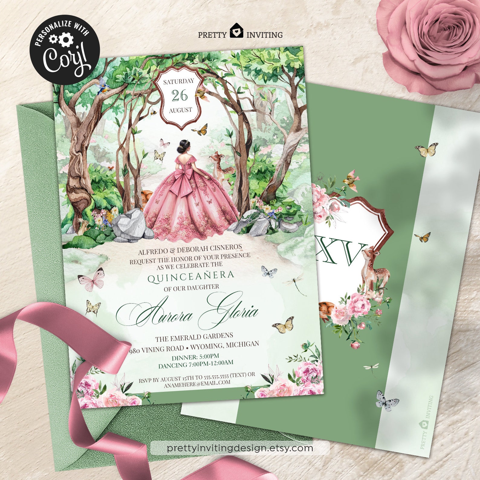 Enchanted Forest Quinceanera Invitation, Magical Woodland Butterfly ...