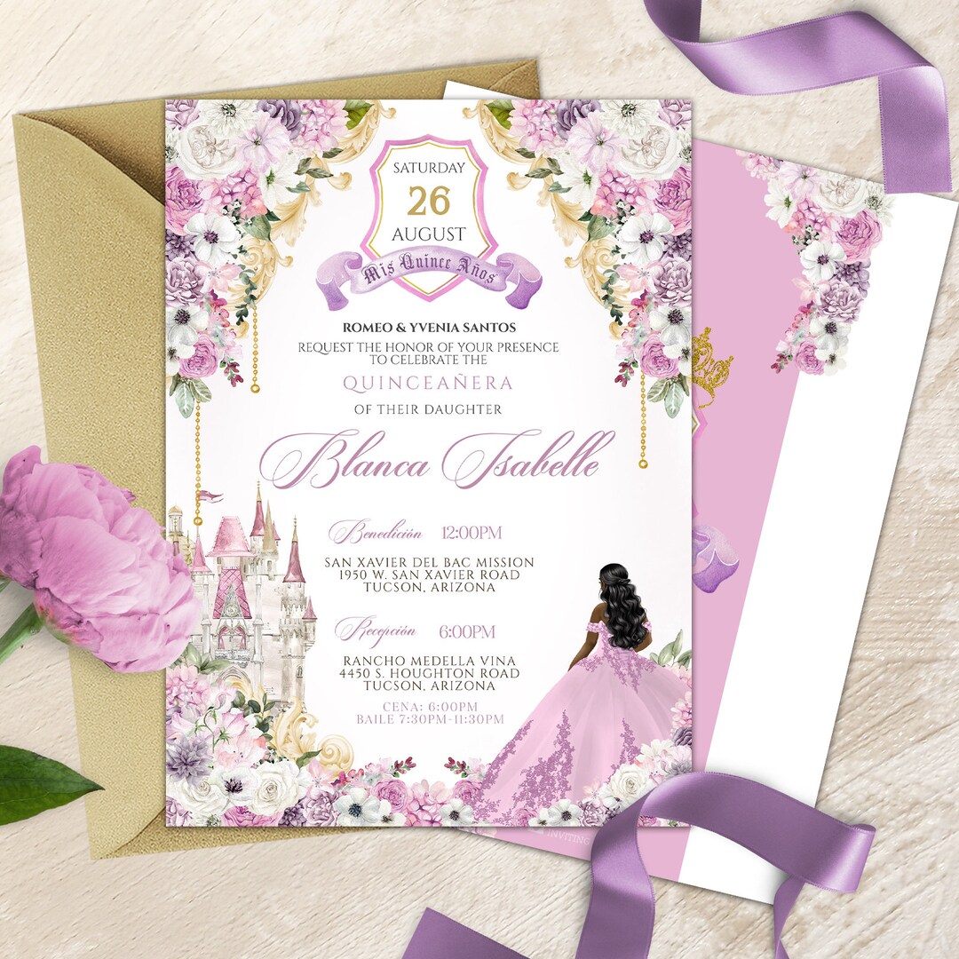Princess Quinceanera Invitation, Lavender Lilac & Pink Castle ...