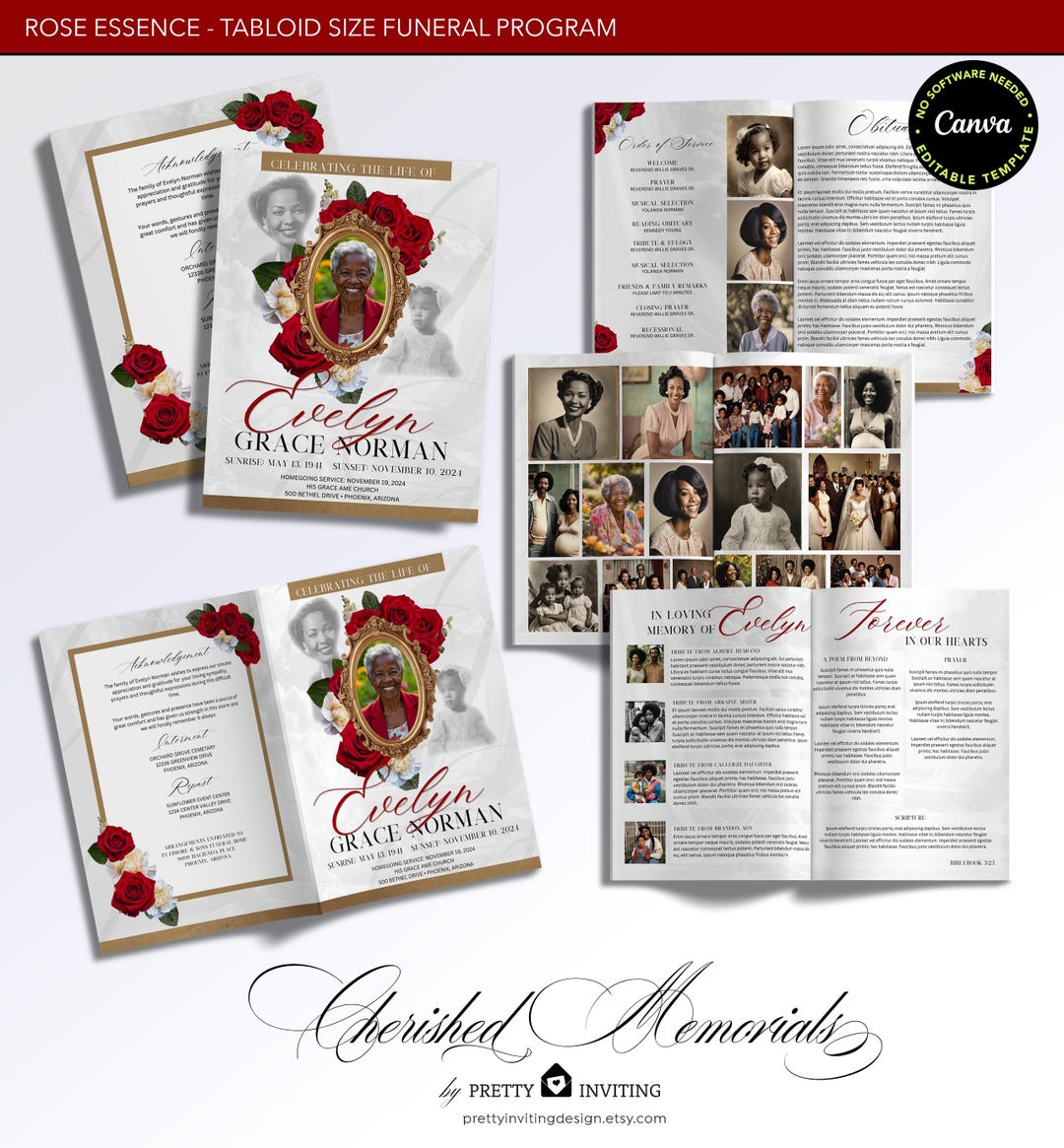 Booklet Funeral Memorial Program, Tabloid Size, Celebration of Life ...