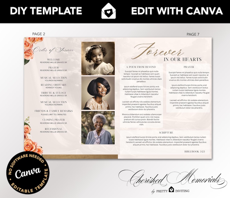 Booklet Funeral Memorial Program, 8.5" X 11", Celebration of Life ...