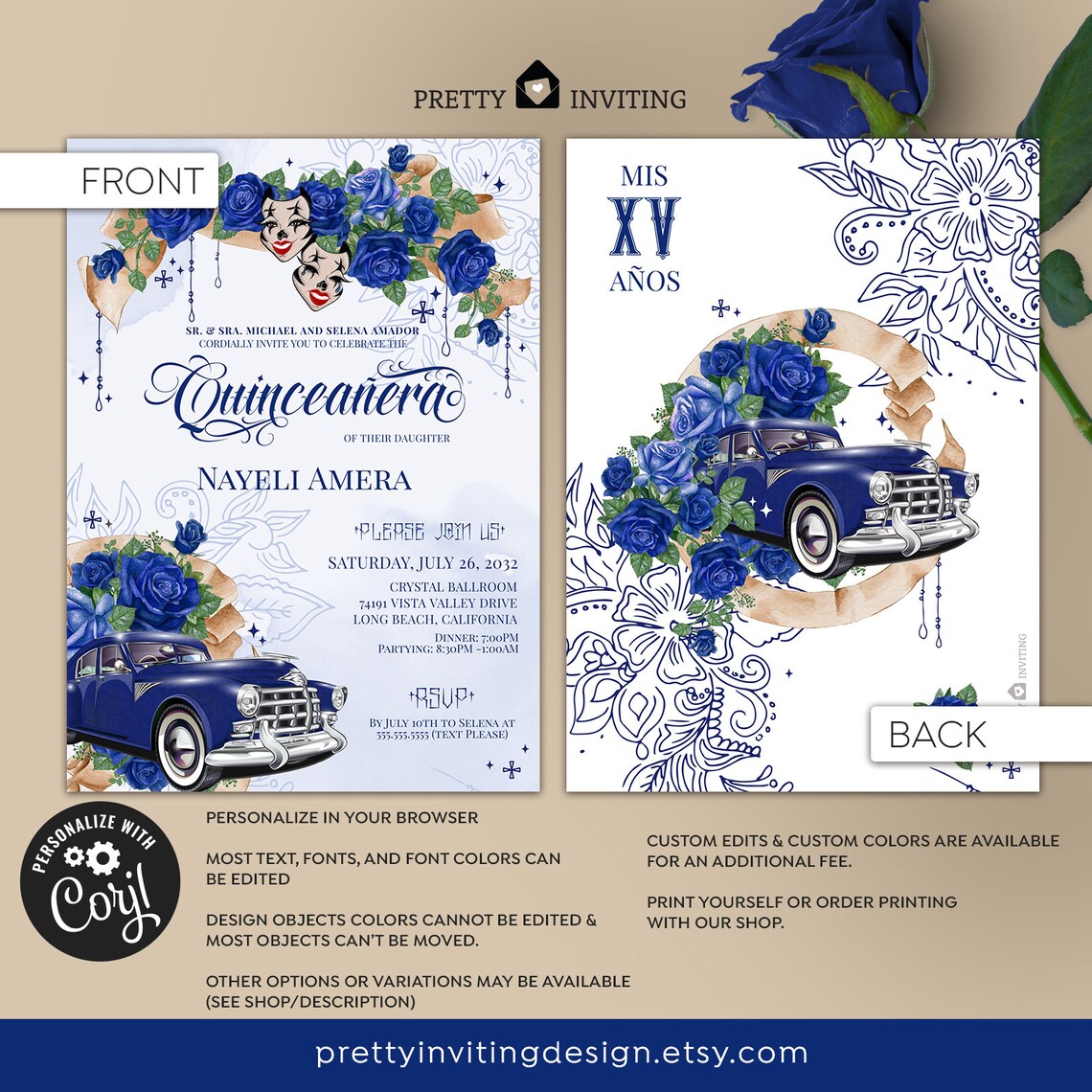 Oldies Lowrider Quince Invite, Pachuco Quinceanera, Chicana, Blue ...