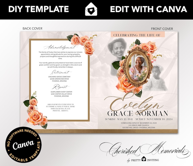 Booklet Funeral Memorial Program, 8.5" X 11", Celebration of Life ...