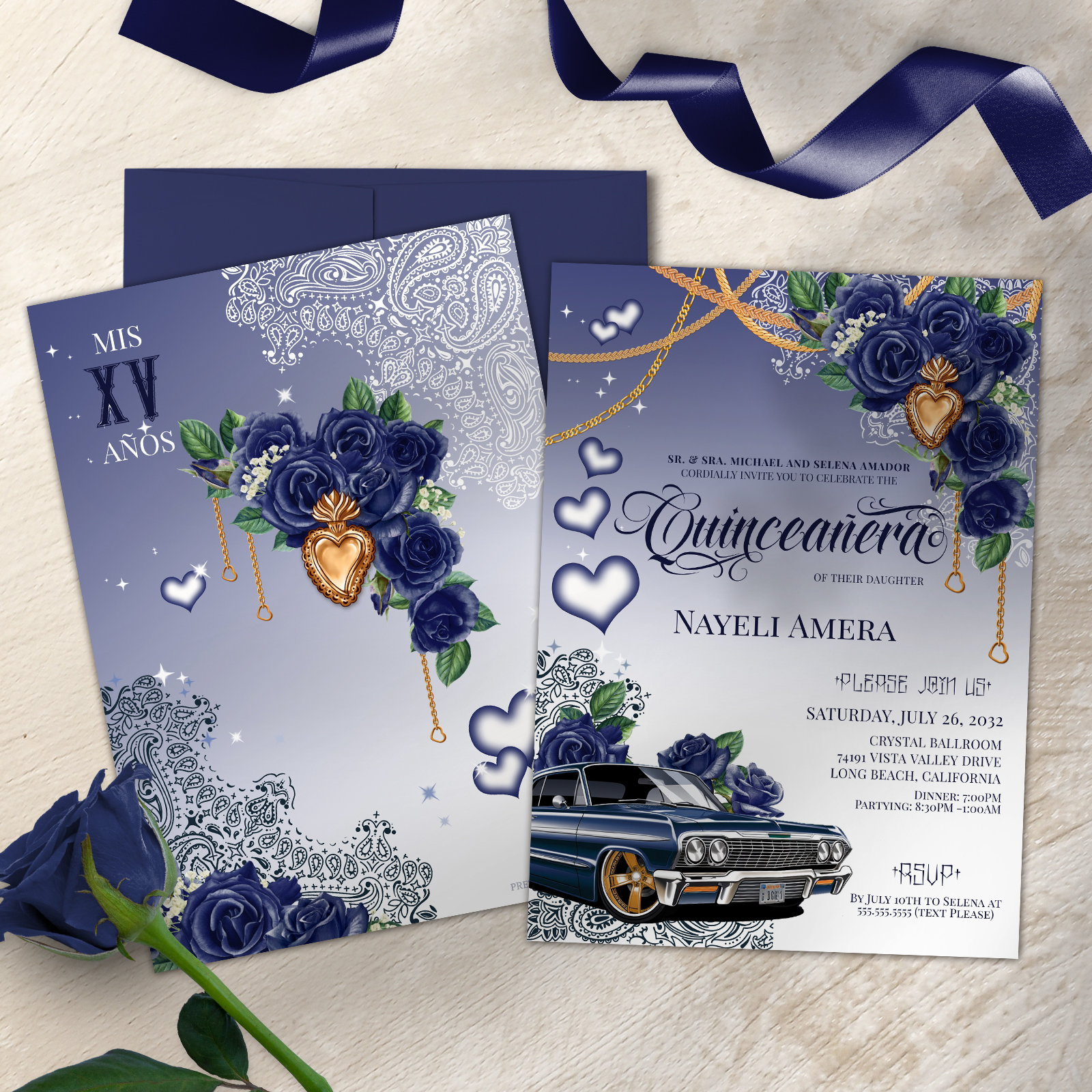 Lowrider Chicana Navy Blue Blue Rose Mexicana Quinceanera Homie Quince Sacred Heart