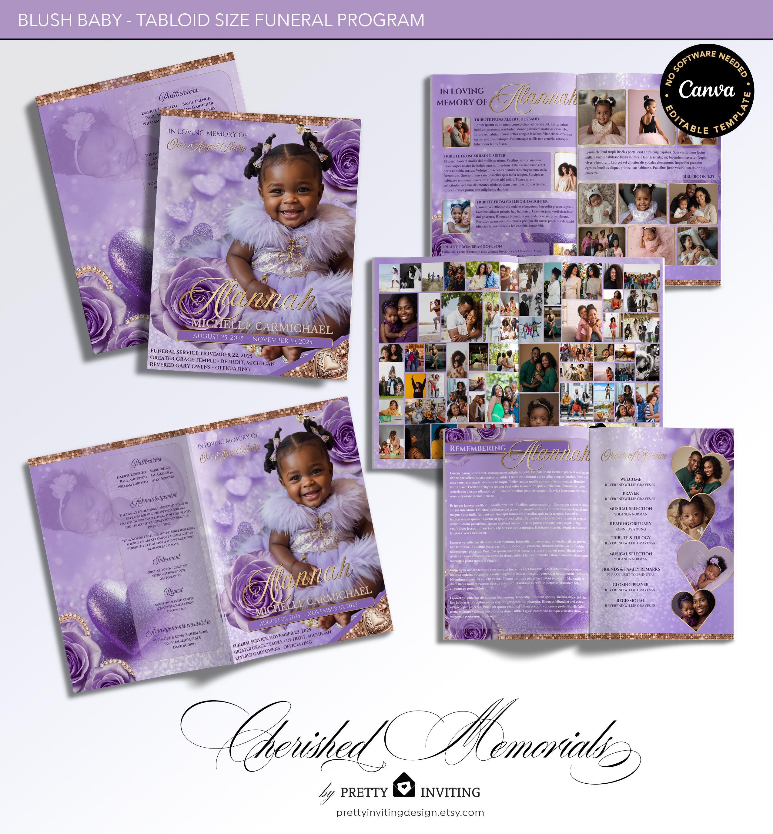 Baby Girl Obituary Design, Lavender Child Funeral Program, 8 Page ...