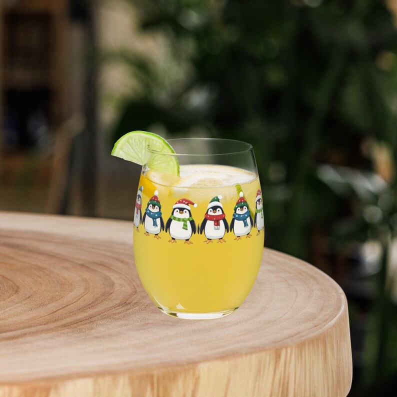 Penguin Holiday Stemless Wine Glass • 15 Oz Christmas Wine Glass ...