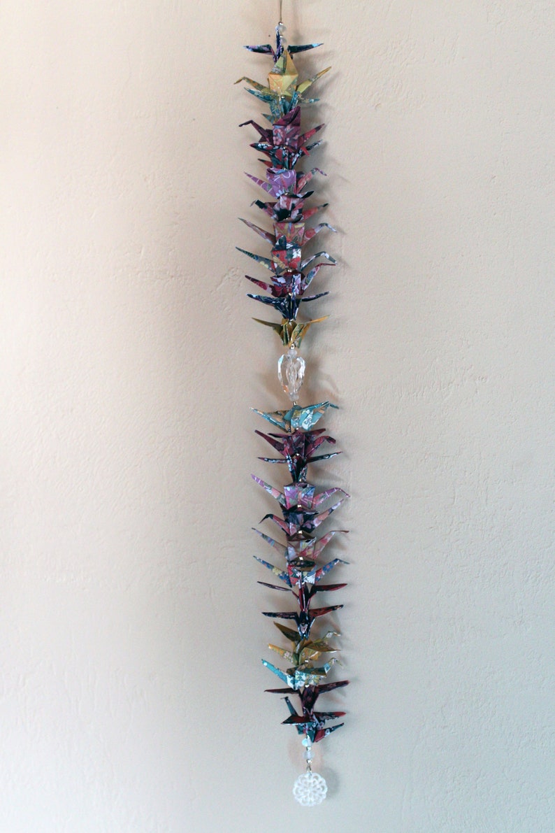 Hanging Origami Paper Cranes With Washi Paper & Iridescent Beads - Etsy