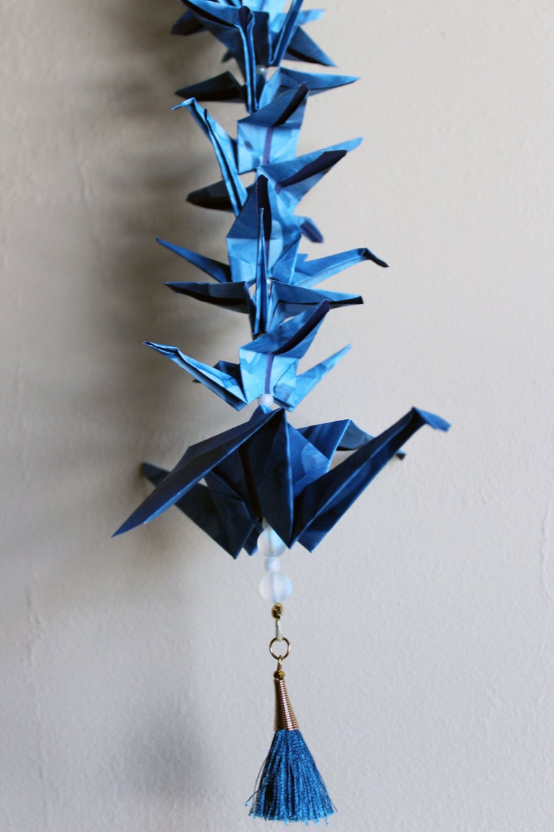 Blue Flower Hanging Paper Crane Strand - Etsy