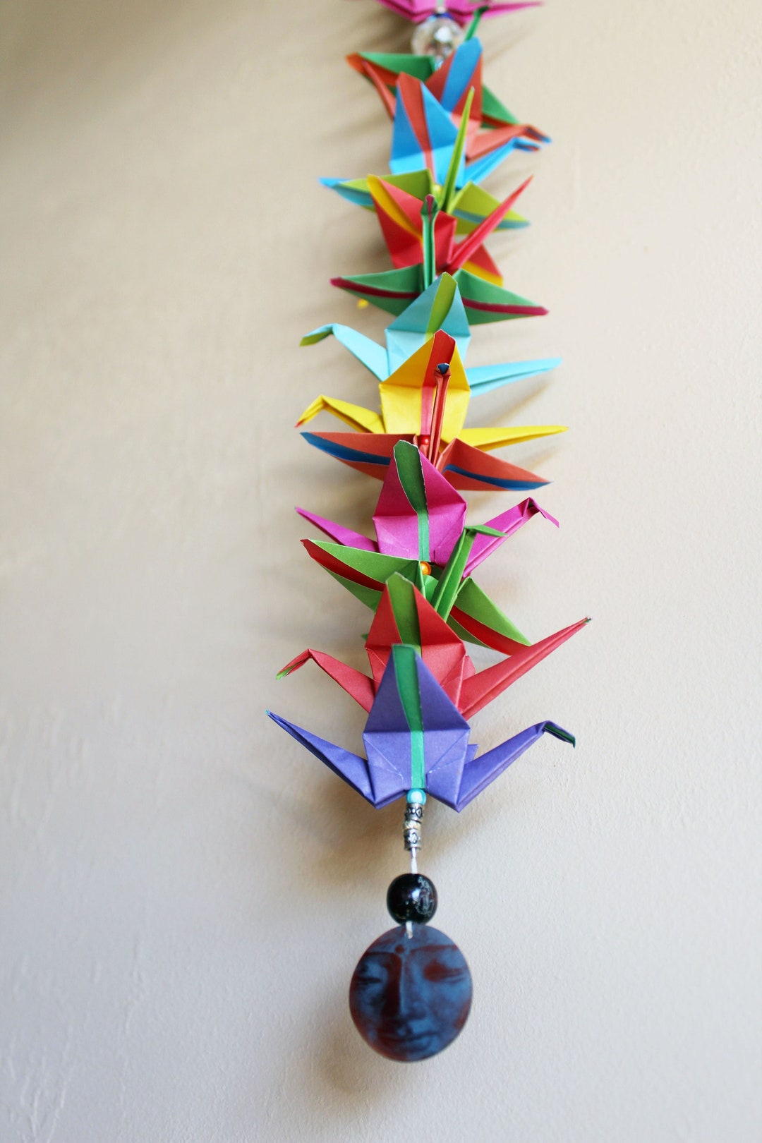 Multi Color Paper Crane Hanging Strand With Buddha Round Pendant - Etsy