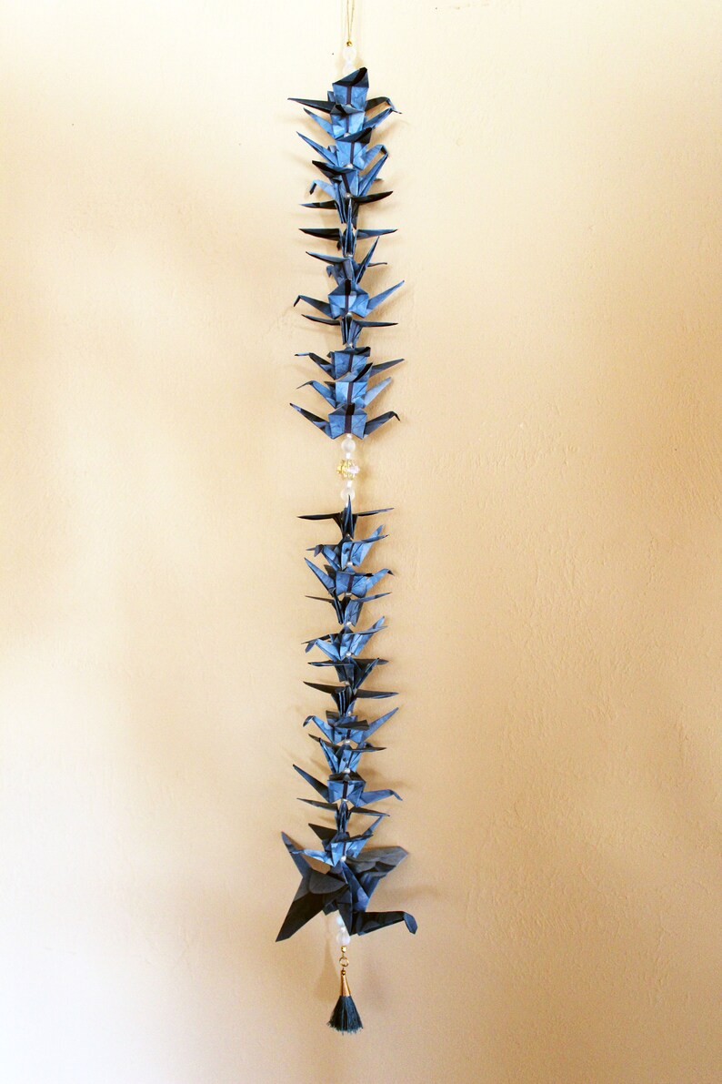 Blue Flower Hanging Paper Crane Strand - Etsy
