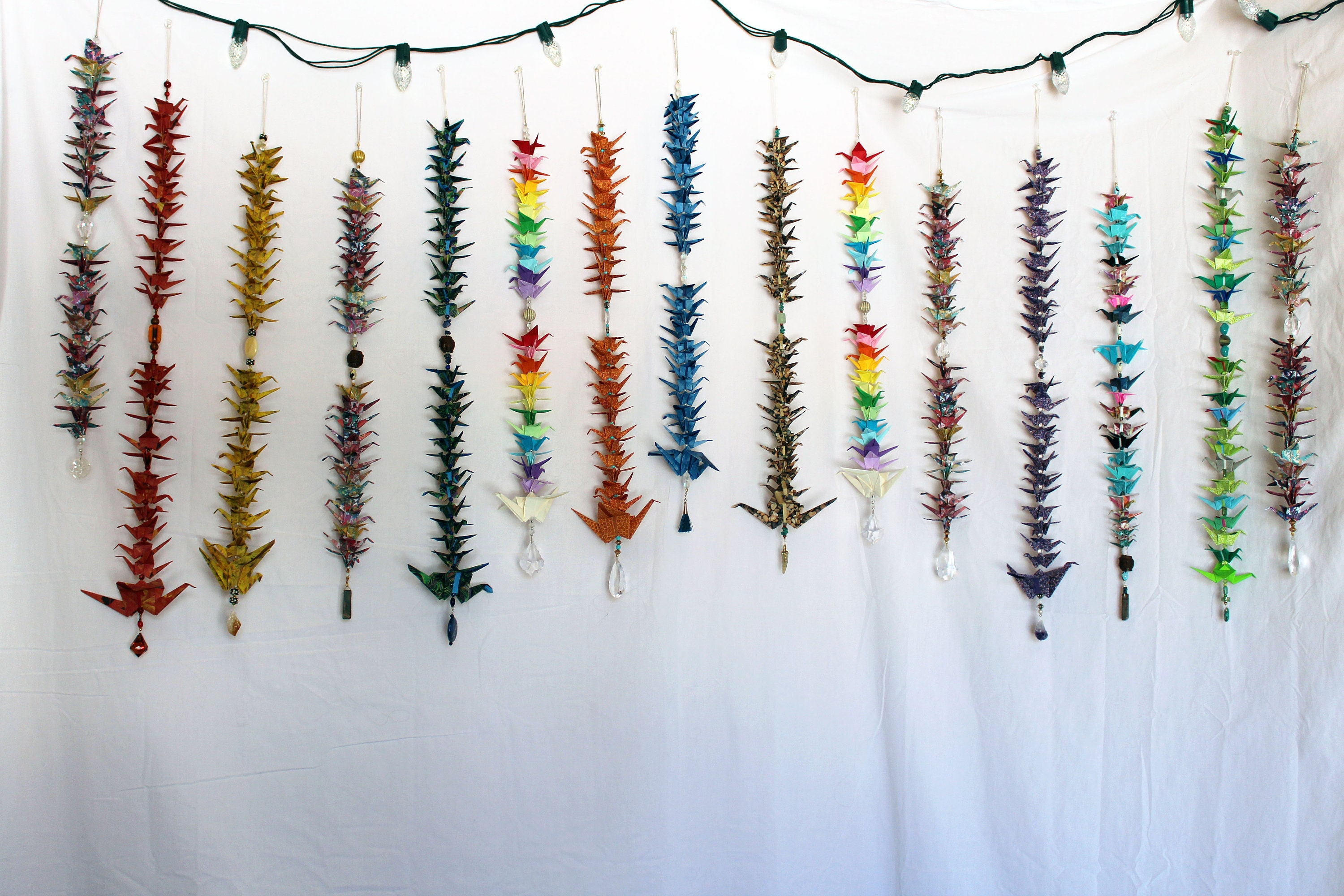 Peacock and Lapis Hanging Origami Paper Crane Strand With Lapis Lazuli ...