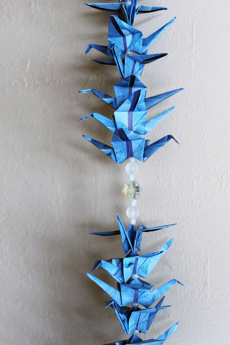 Blue Flower Hanging Paper Crane Strand - Etsy
