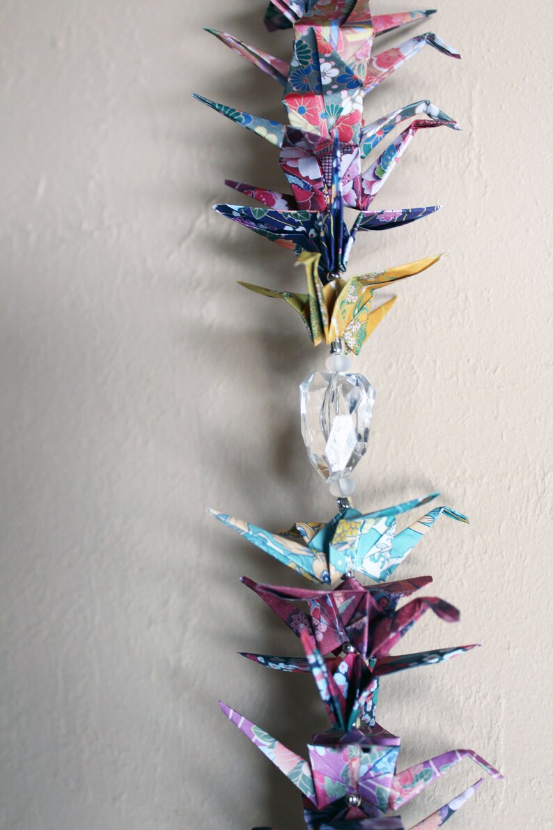 Hanging Origami Paper Cranes With Washi Paper & Iridescent Beads - Etsy