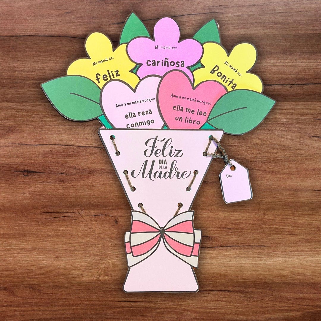 Spanish Mother's Day Flower Bouquet Coloring Sewing Craft, Feliz Dia De ...
