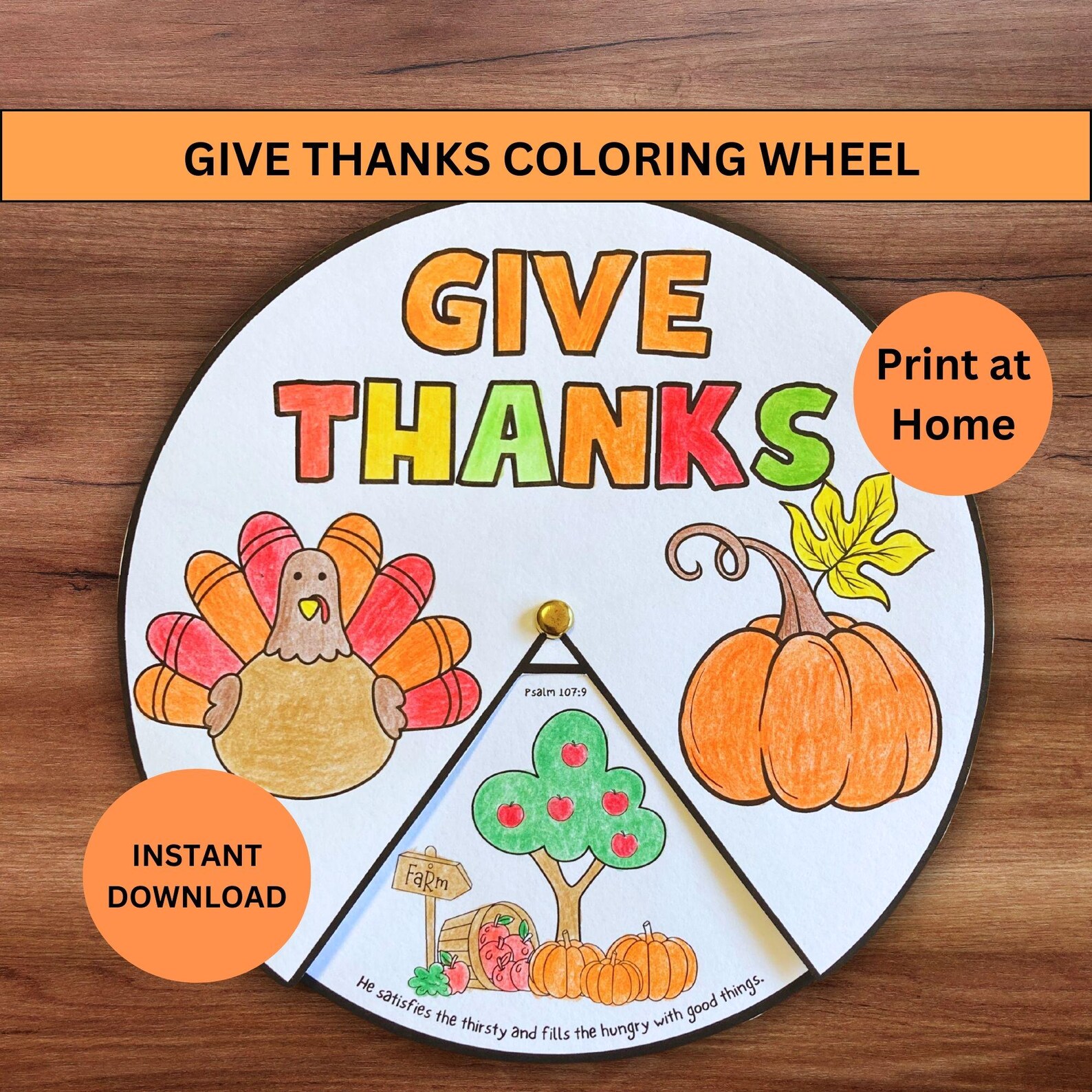 Give Thanks Coloring Wheel Thanksgiving Craft Printable Bible Activity ...