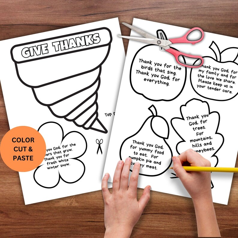 Thanksgiving Give Thanks Prayer Cornucopia Coloring Pocket Craft for ...