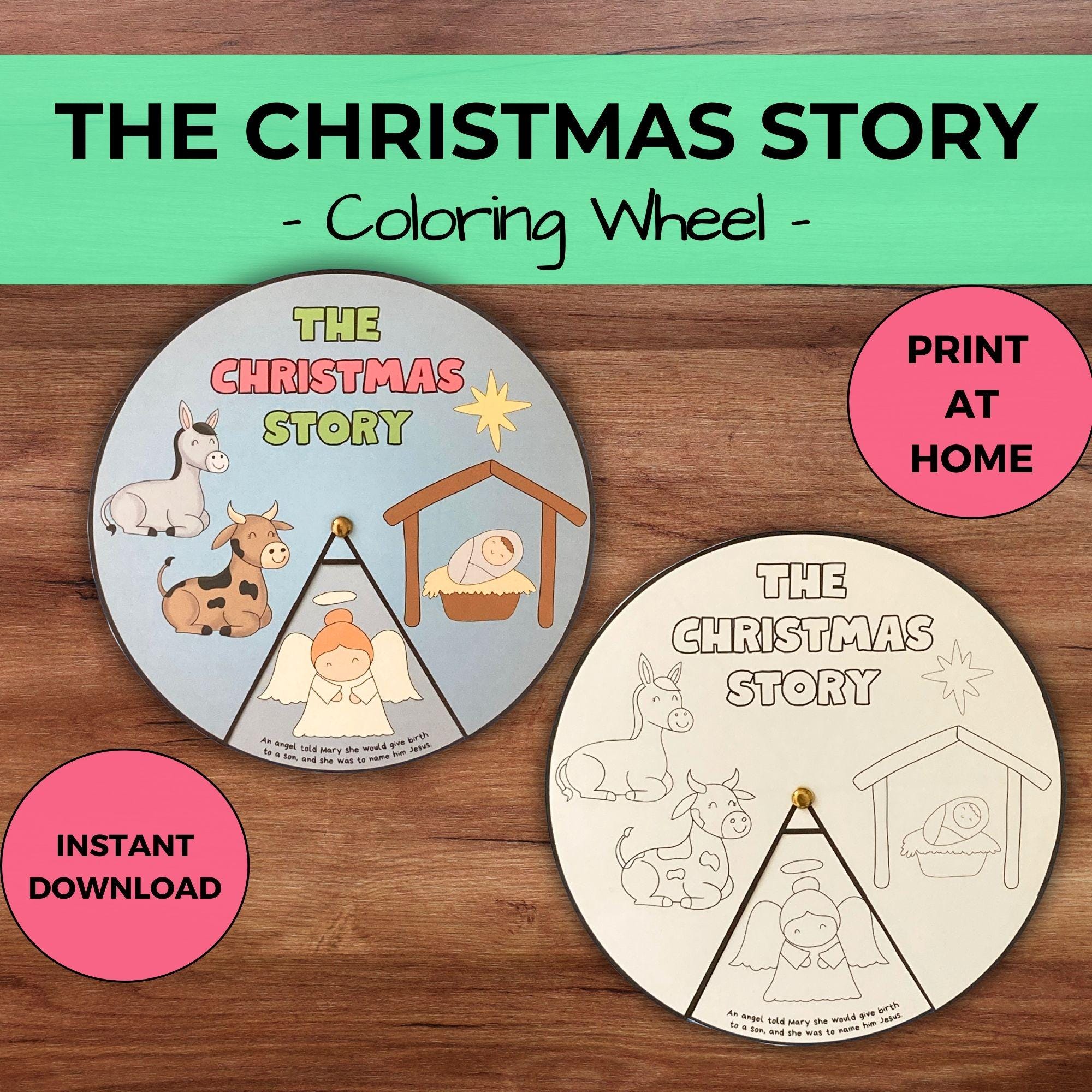 Christmas Story Coloring Wheel, Printable Nativity Christmas Preschool ...