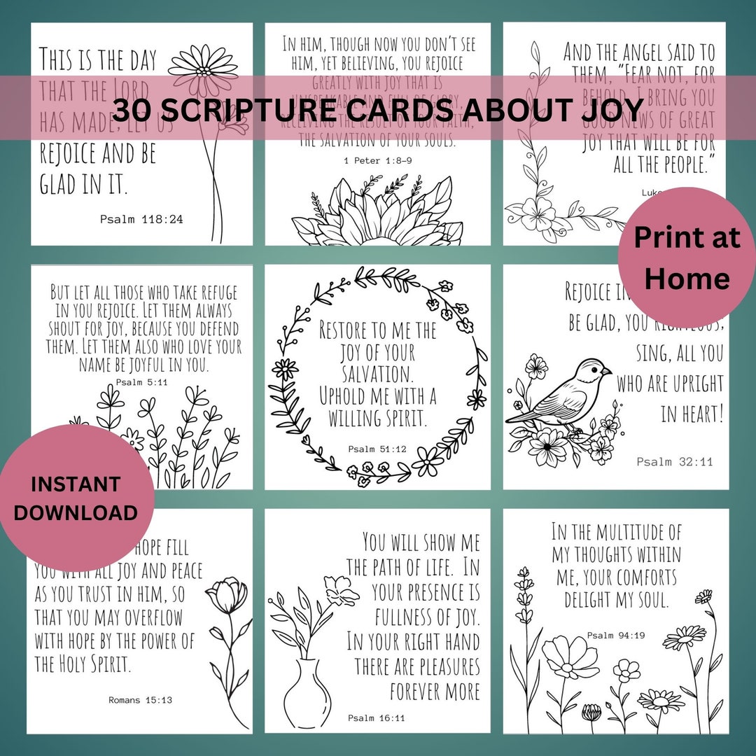 Scripture Cards Printable, Bible Verse Journal Cards About Joy ...