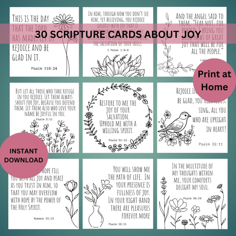 Scripture Cards Printable, Bible Verse Journal Cards About Joy ...