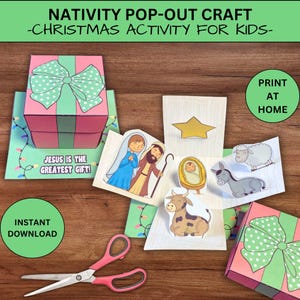 Nativity Christmas Birth of Jesus Bible Story Craft, Pop Out Baby Jesus ...