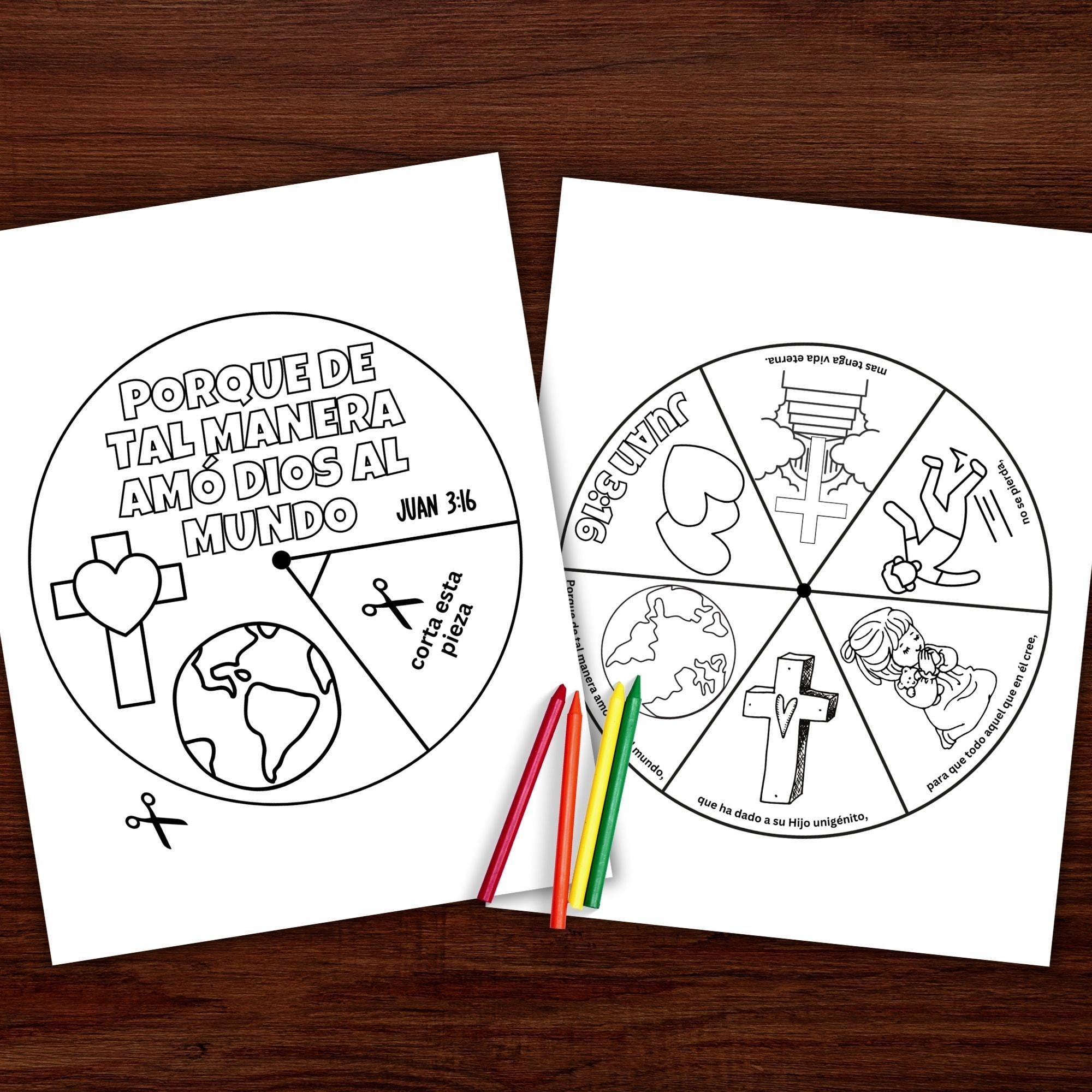 Spanish Juan 3:16 Sunday School Coloring Wheel, Printable Children's ...