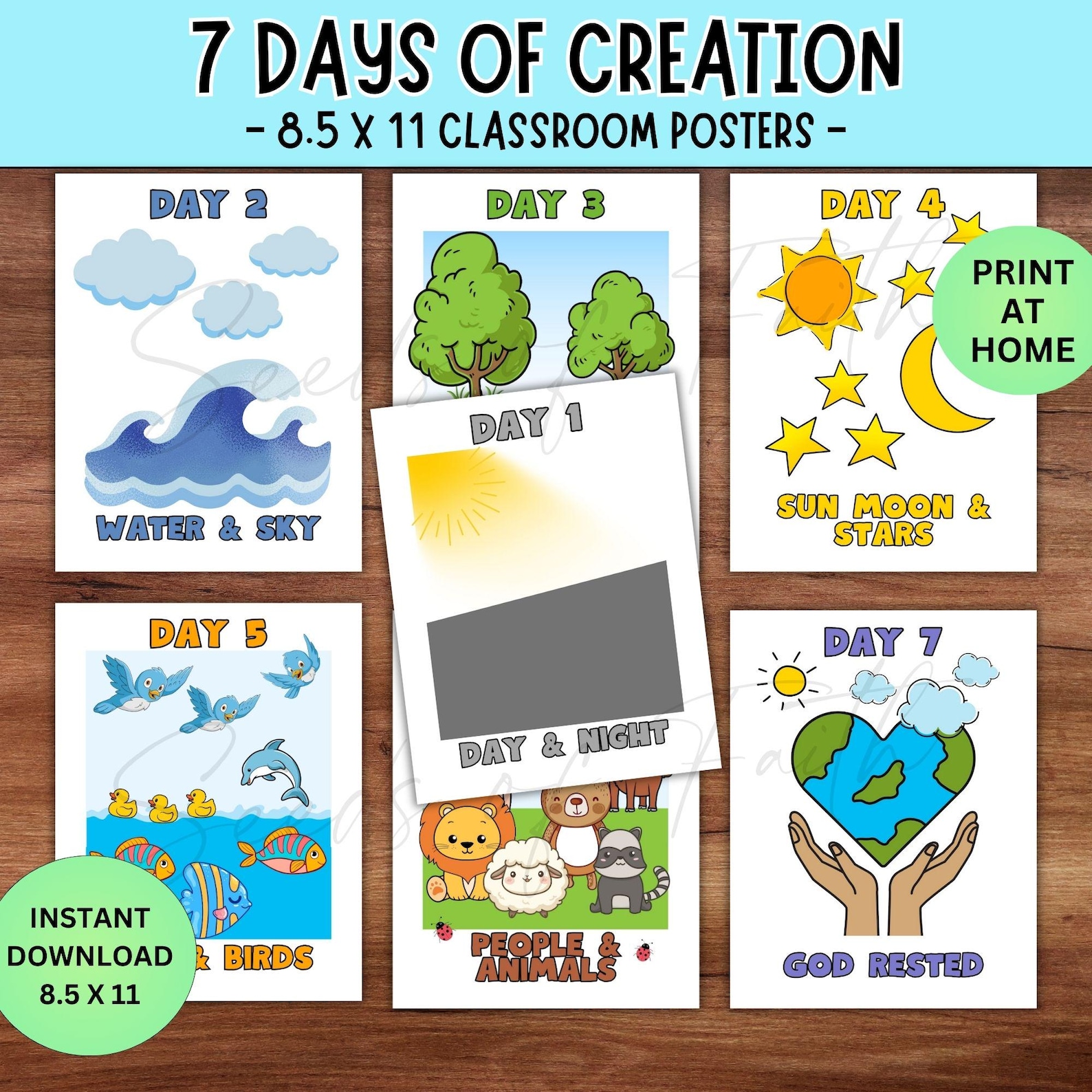 7 Days of Creation Bible Story Posters Sunday School Christian ...