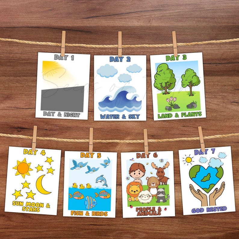 Days of Creation Bible Story Flashcards, Sunday School Christian ...