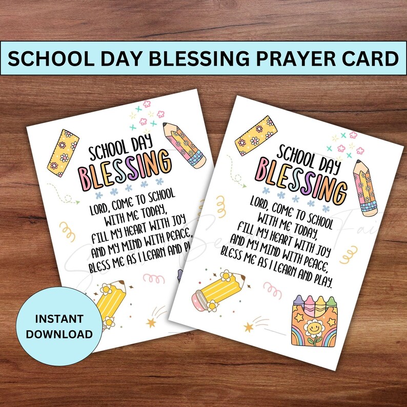 Back to School Prayer Card Tag, Backpack Blessings Printable Gift Tag ...