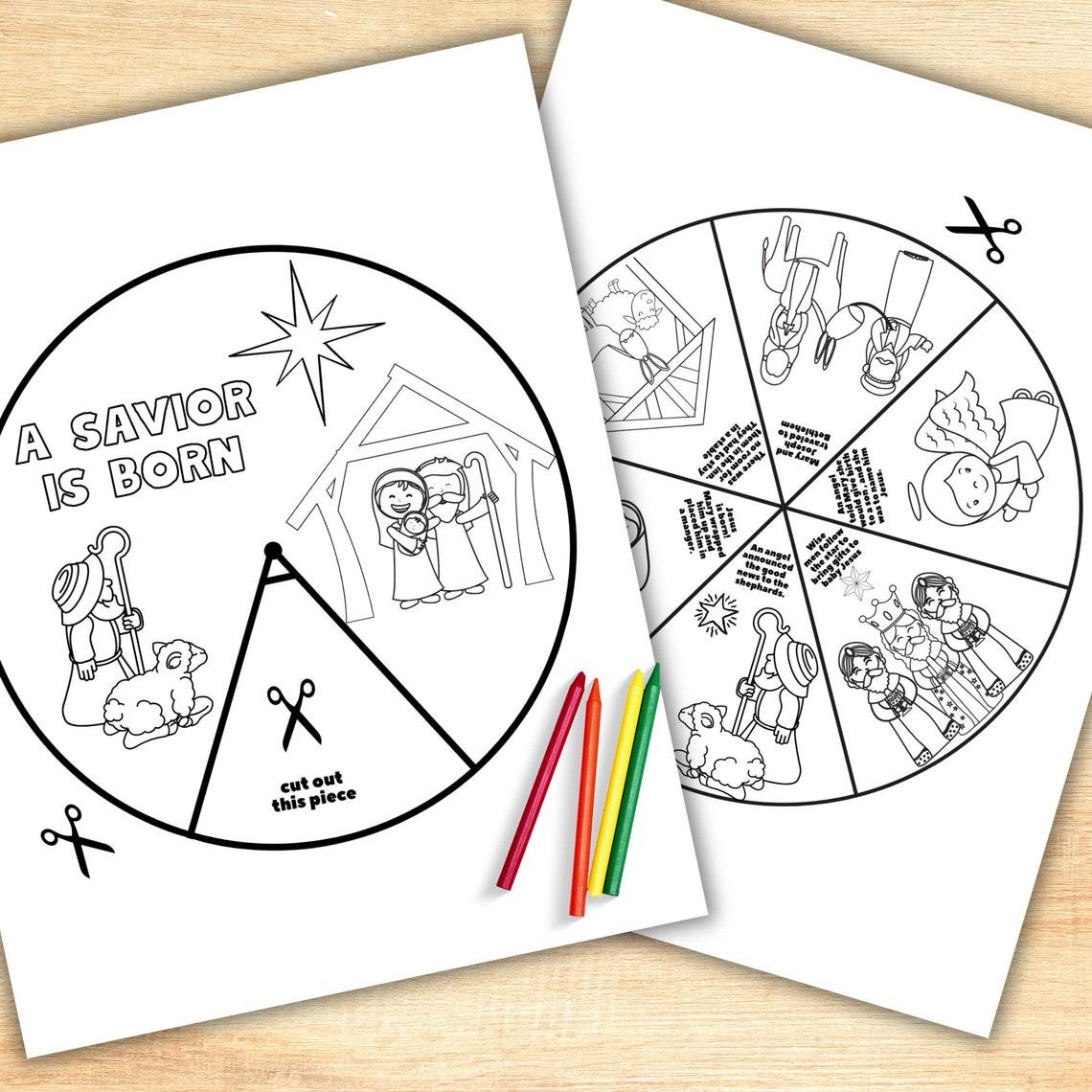 Birth of Jesus Coloring Wheel, Printable Nativity Christmas Coloring ...
