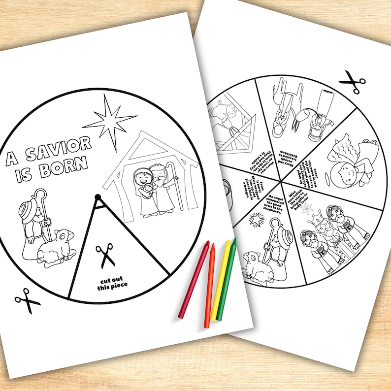 Birth of Jesus Coloring Wheel, Printable Nativity Christmas Coloring ...