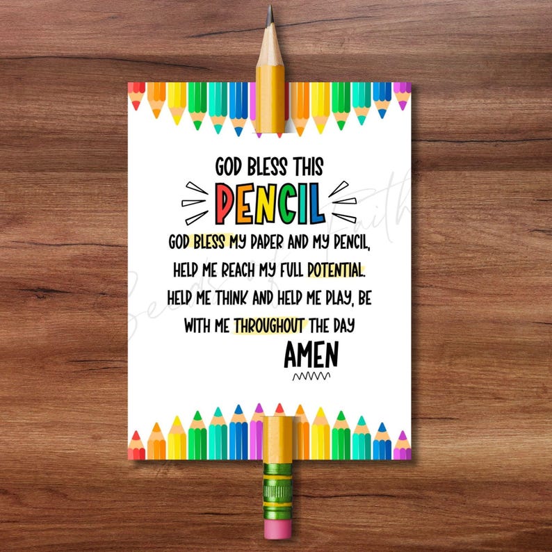 Pencil Blessings Printable Gift Tag, Back to School Backpack Prayer ...