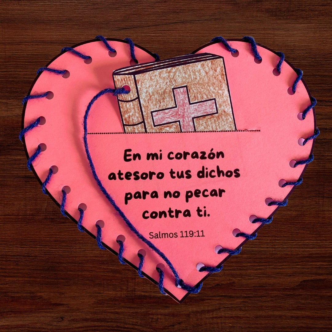 Salmos 119:11 En Español Sunday School Craft Printable, Spanish Bible Verse for Kids Psalm 119 ...