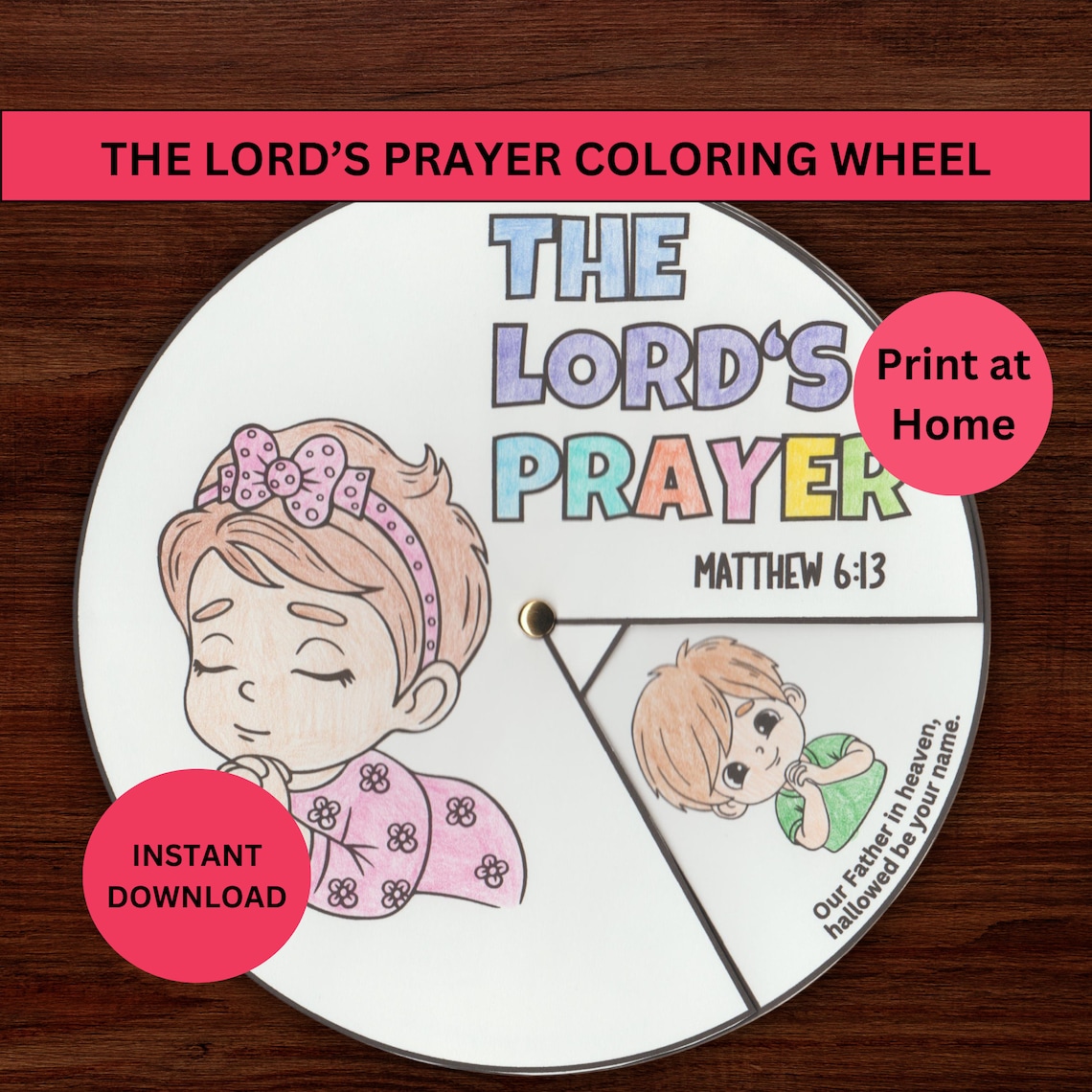 The Lords Prayer Coloring Wheel, Printable Bible Activity Lesson ...