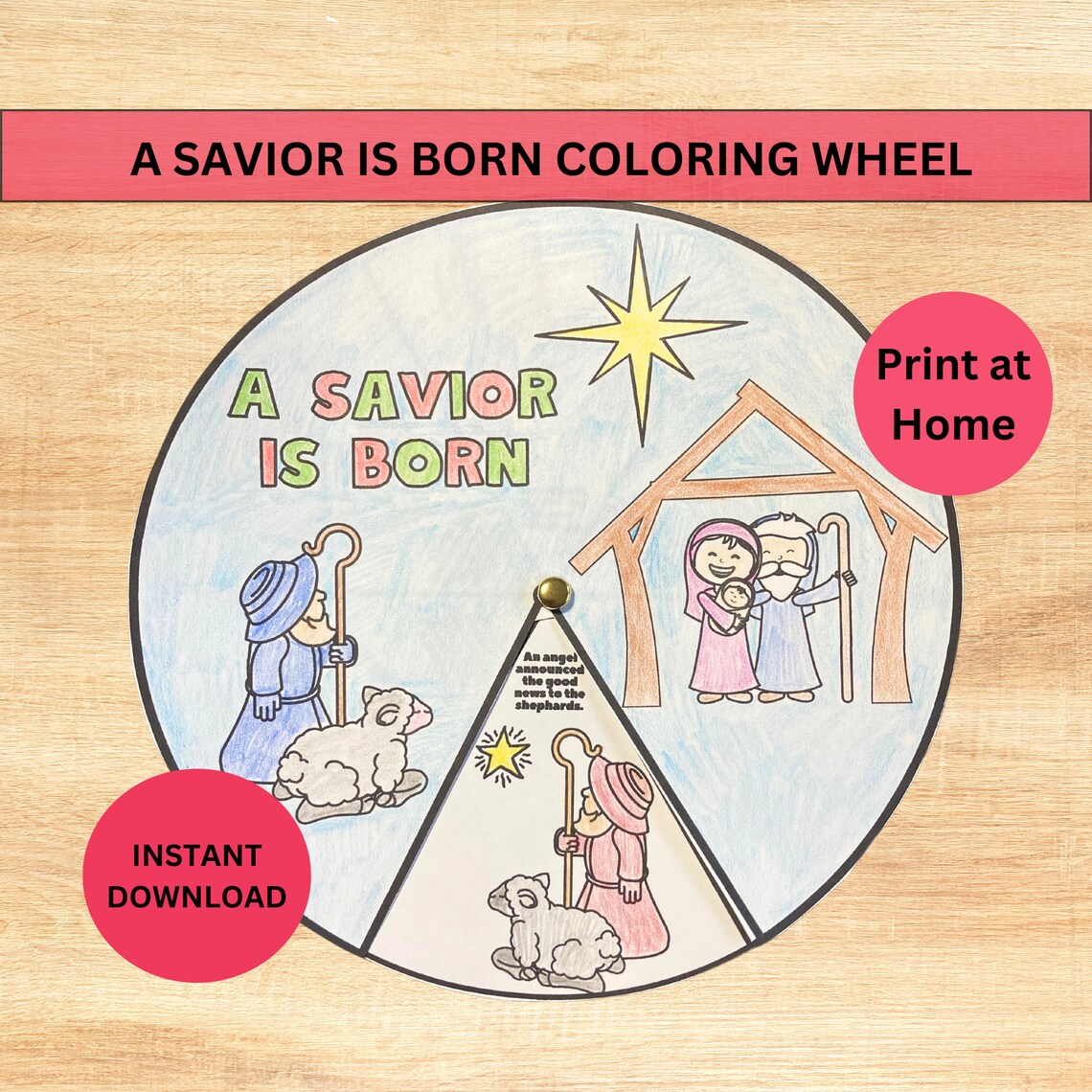 Birth of Jesus Coloring Wheel, Printable Nativity Christmas Coloring ...