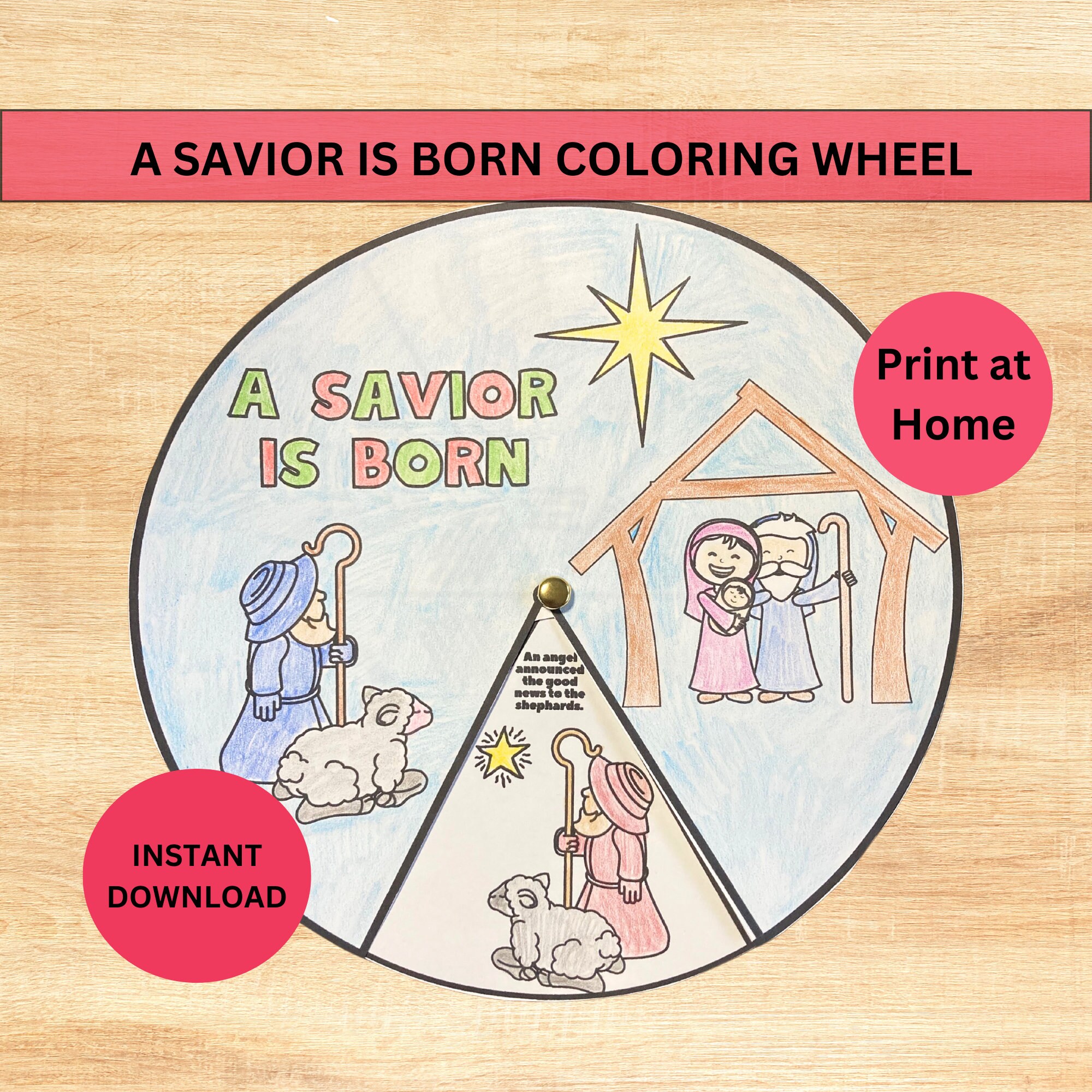 Birth of Jesus Coloring Wheel, Printable Nativity Christmas Coloring ...