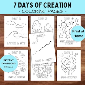7 Days of Creation Bible Story Coloring Poster Pages for Kids Sunday ...