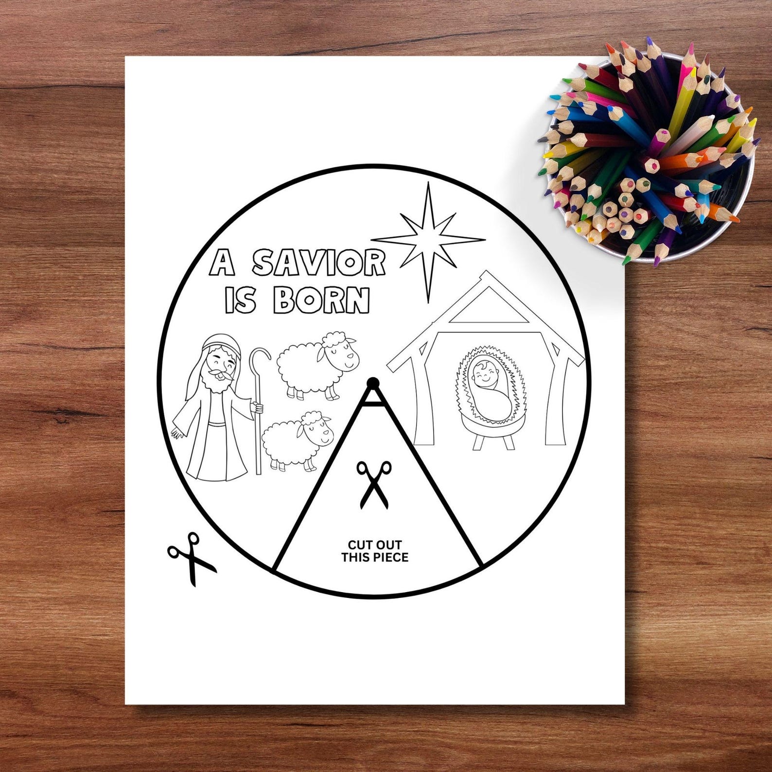 Birth of Jesus Coloring Wheel, Printable Nativity Christmas Coloring ...