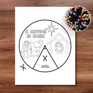 Birth of Jesus Coloring Wheel, Printable Nativity Christmas Coloring ...