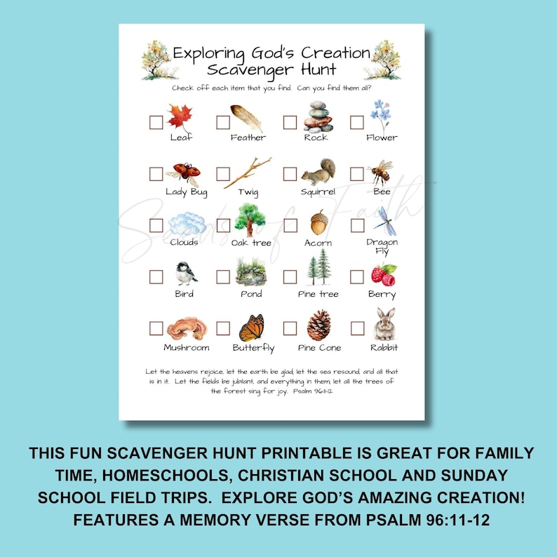 Scavenger Hunt Nature Walk Bible Lesson for Kids, Exploring Gods ...