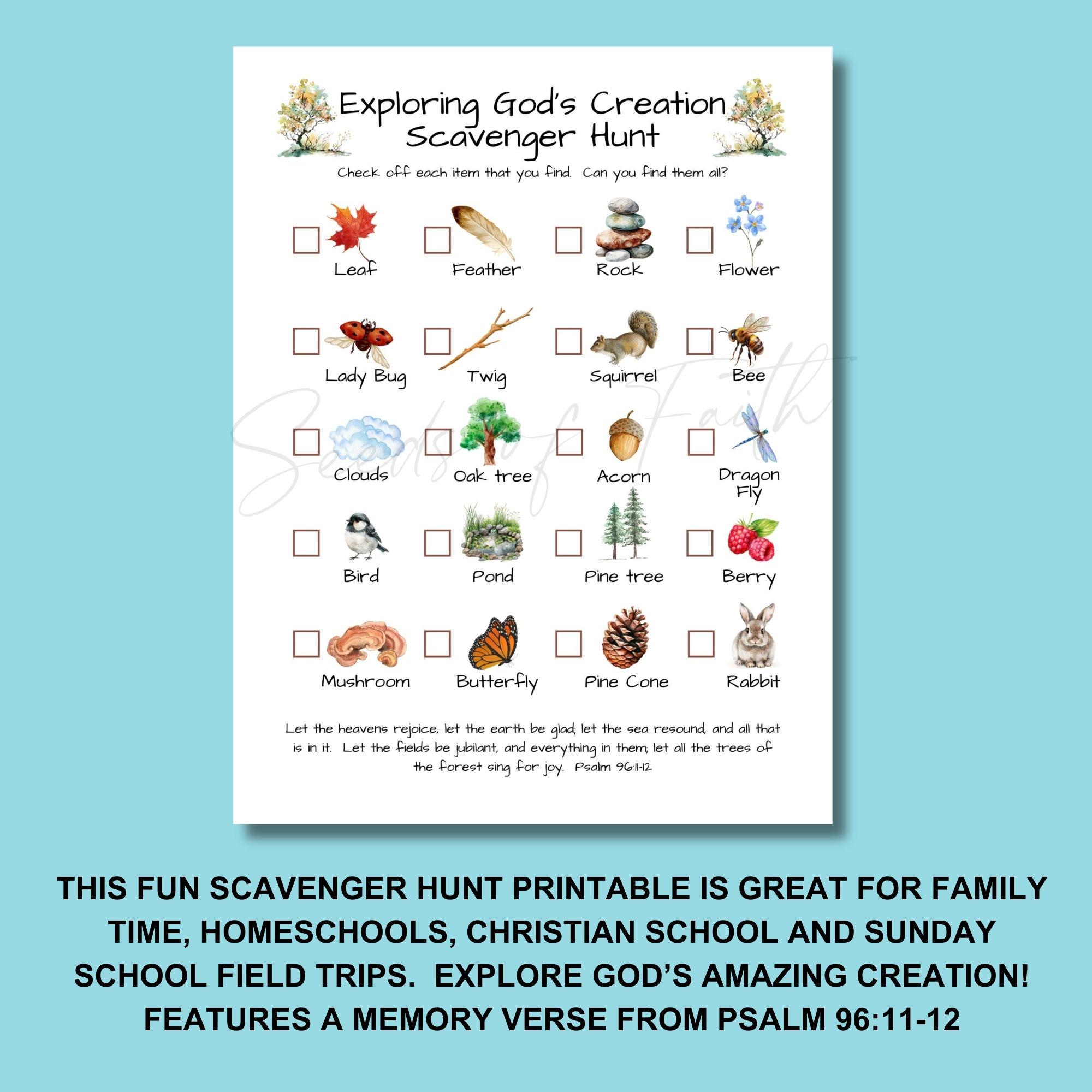 Scavenger Hunt Nature Walk Bible Lesson for Kids, Exploring Gods ...