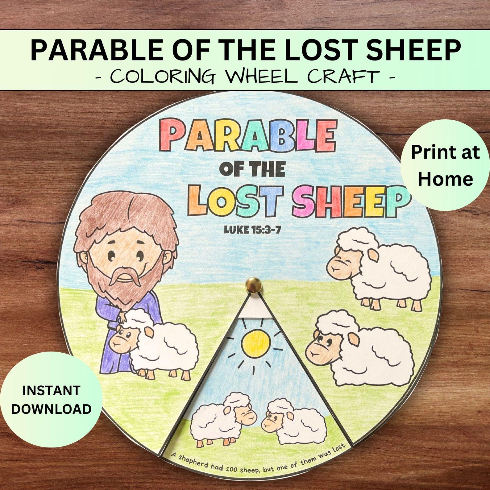 The Lost Sheep Parable Bible Lesson Coloring Wheel Craft, Sunday School ...